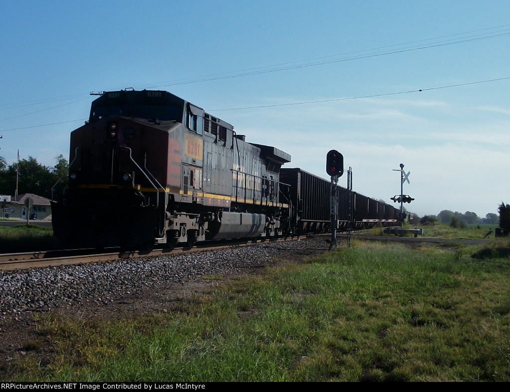 UP 6281 DPU on eastbound UP loaded coal train